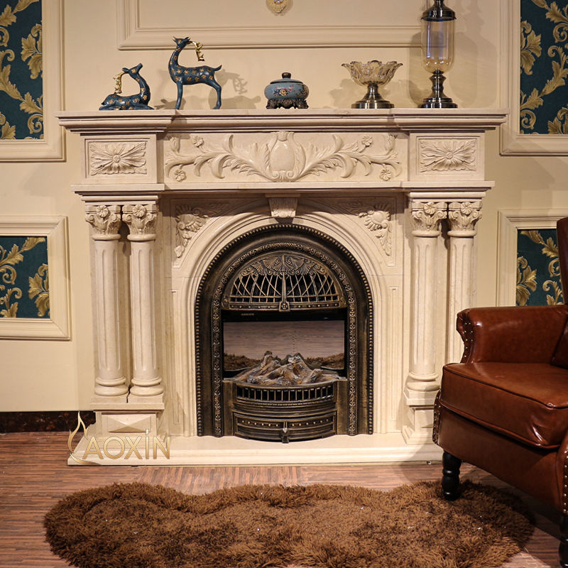 European-Style Hanbai Jade Marble Indoor Freestanding Fireplace White ...