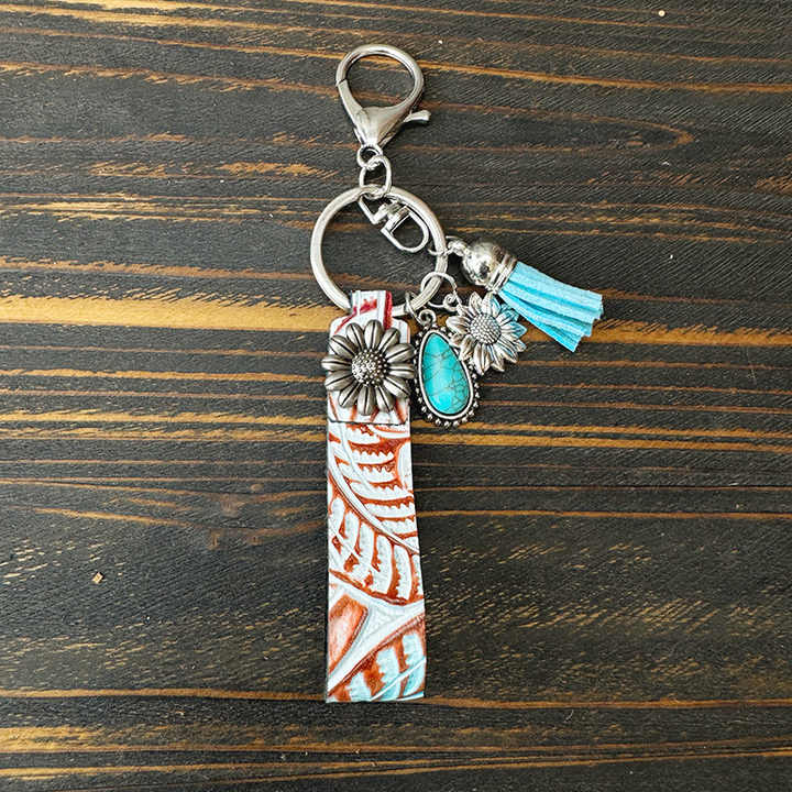 Vintage Western Cowhide Leather Cowboy Keychain & Wristband For Men