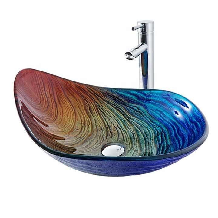 Rainbow Design Glass Hand Wash Basin - Modern & Durable