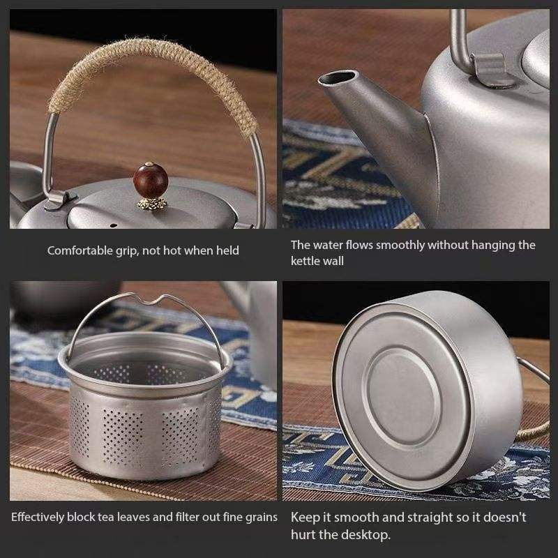 Lightweight Titanium Tea Kettle Set, 400ml Stackable Camping Teapot ...