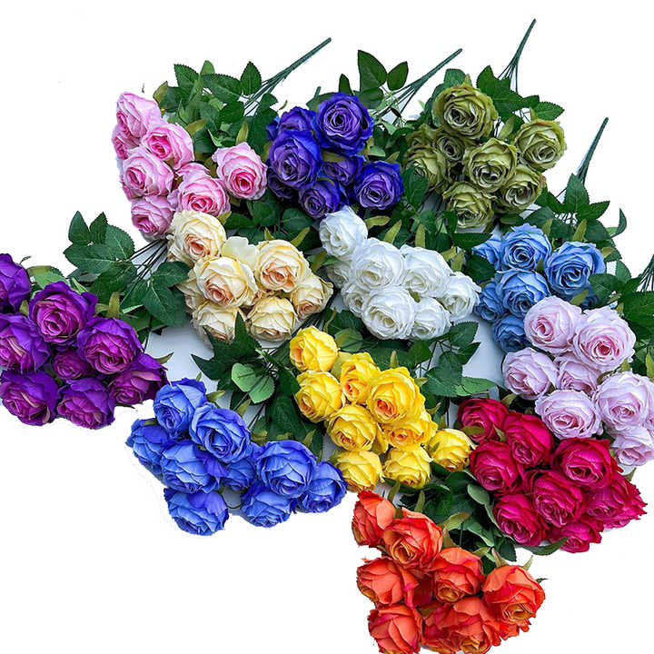 Artificial 9 Head Big Roses Flowers Silk Realistic Roses Bridal Bouquet ...