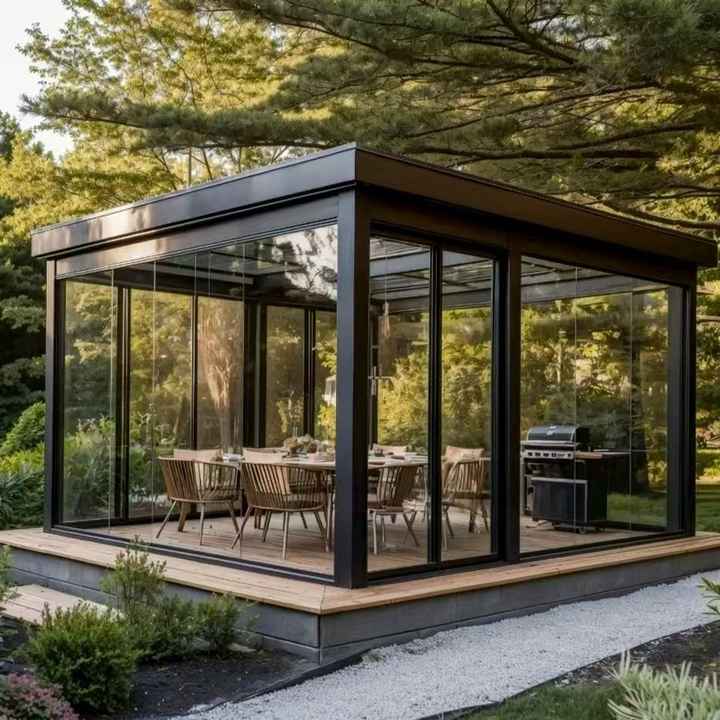 Motorized Aluminum Bioclimatic Pergola With Sliding Glass Doors ...