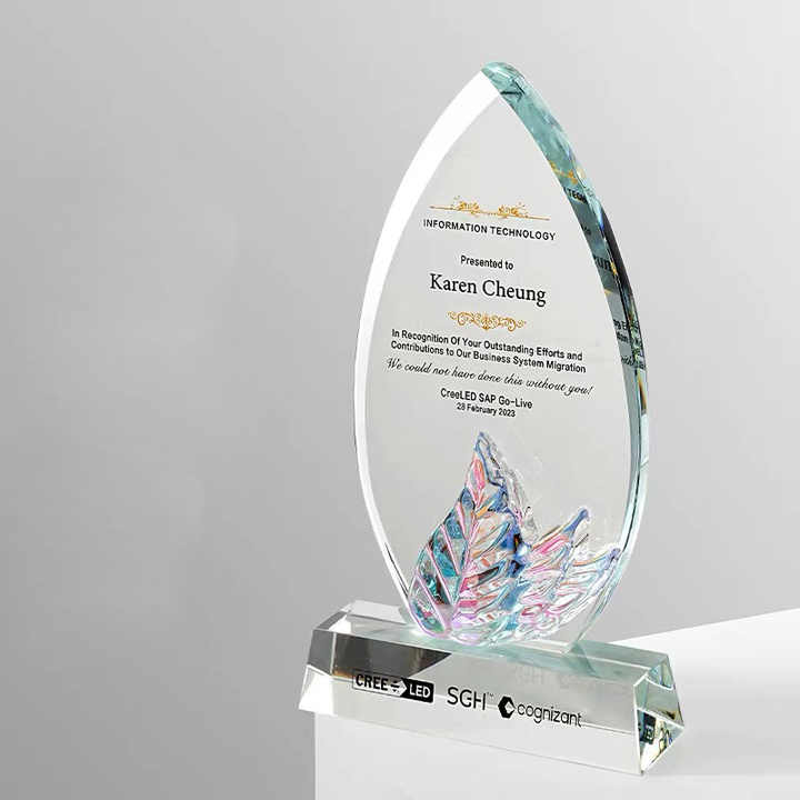 2025 New Design Rainbow Leaf Trophy Crystal Leaf Shape Awards Plaque ...