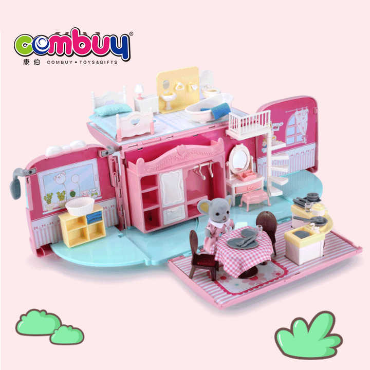 Scene bus girls gift doll house set game pretend play kids