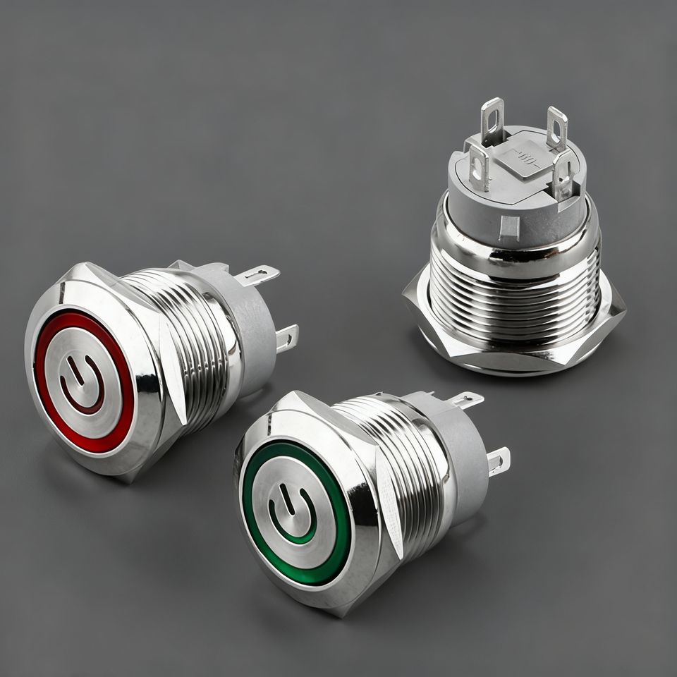 19MM Flat Circle Head 1NO / 1NC Momentary / Latching Ring Illuminated ...