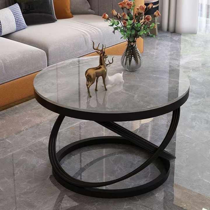 Luxury Living Room Round Center Table Furniture Marble Top Metal Side ...