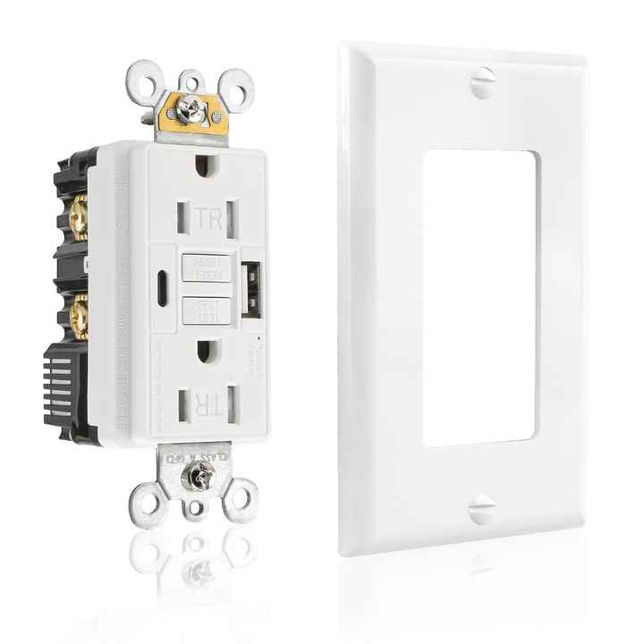 4.8A Rated 15A 125V GFCI Wall Outlet with USB and Type C Dual AC ...