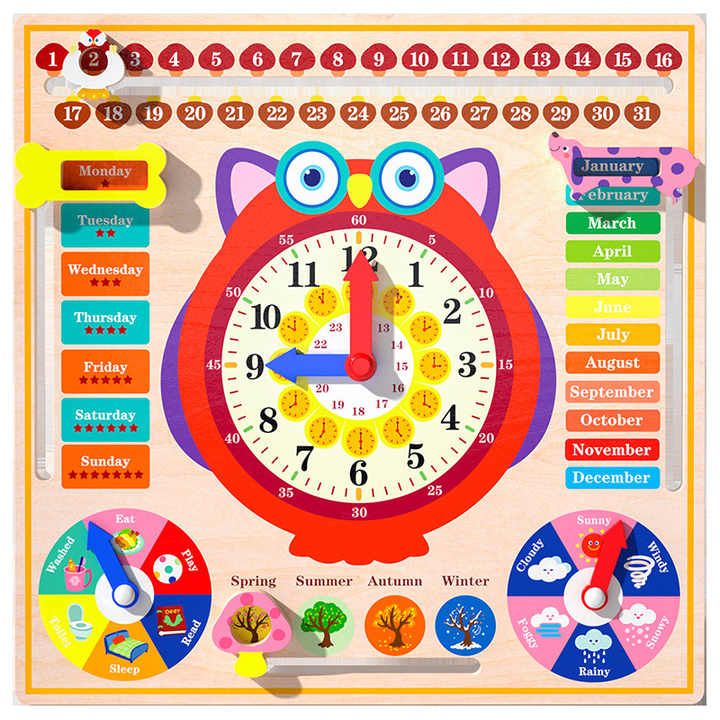 Montessori Wooden Weather Seasons Calendars Clocks Cognitive Toy ...