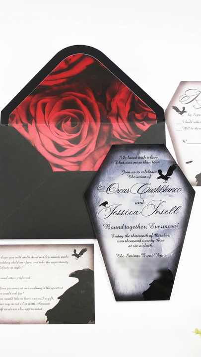 Unique Gothic Wedding Invitation - Coffin Shape UV Printing