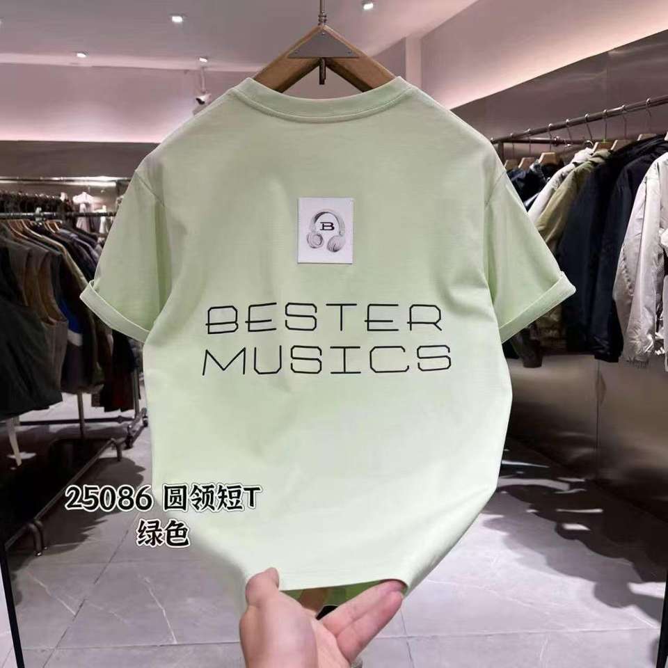 Letter Print Drop Shoulder Unisex Men's T-Shirt Chest Logo Back Pattern ...