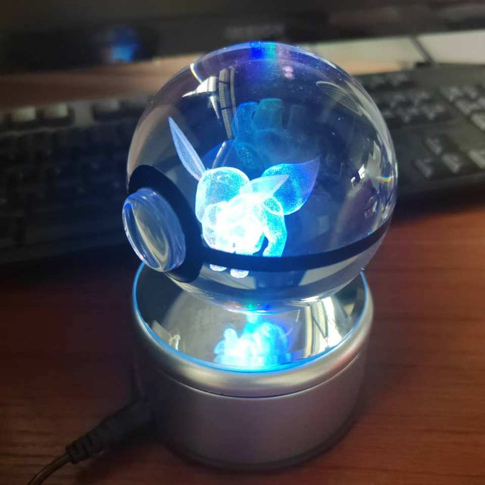 New Character Toys 7cm Glowing Glass Pokeball Led Light Stand Crystal ...