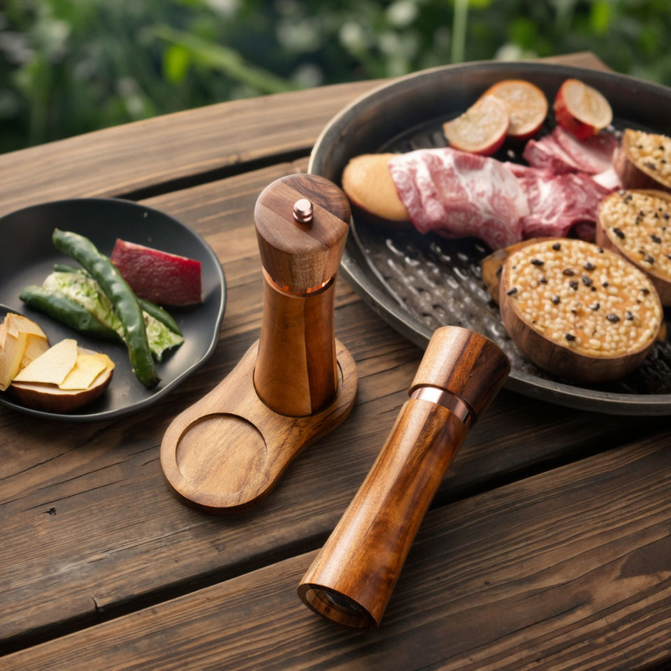 8 Inch Acacia Wood Salt and Pepper Grinder Kitchen Gadget Manual Pepper ...