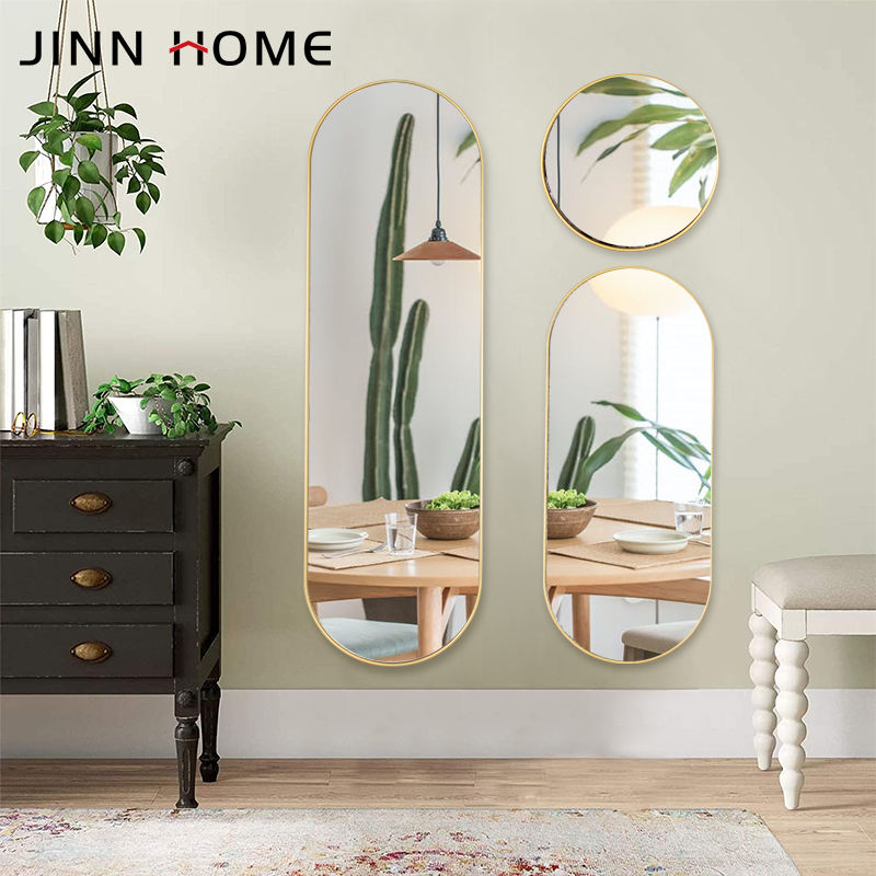 Jinn Home Luxury 3 PCS Gold Wood Aluminium Floor Mirror Set for Modern ...