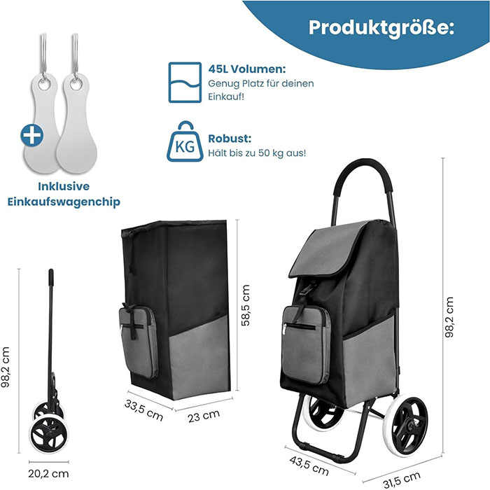 Foldable Shopping Trolley Large Shopping Trolley with Silent Wheels ...