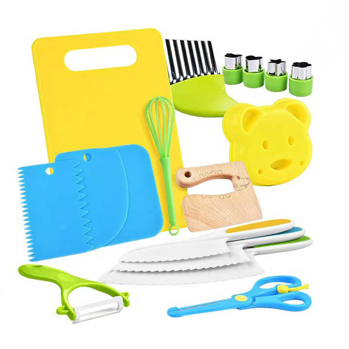 17PCS Kids Montessori Puzzle Safety Kitchen Knife Sets Cutting Board ...
