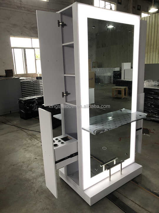 Salon Furniture - Double Sided Styling Station with LED Mirrors