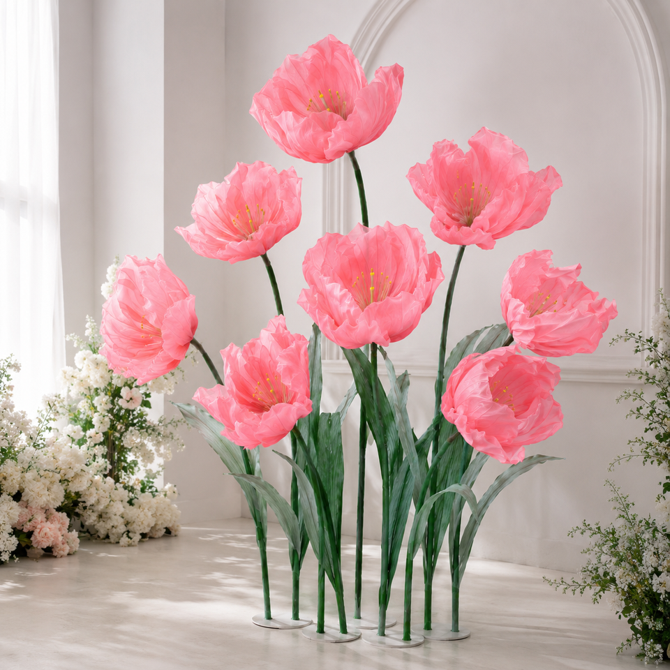 Pink Organza Tulip Giant Artificial Flowers Freestanding Set Wedding ...