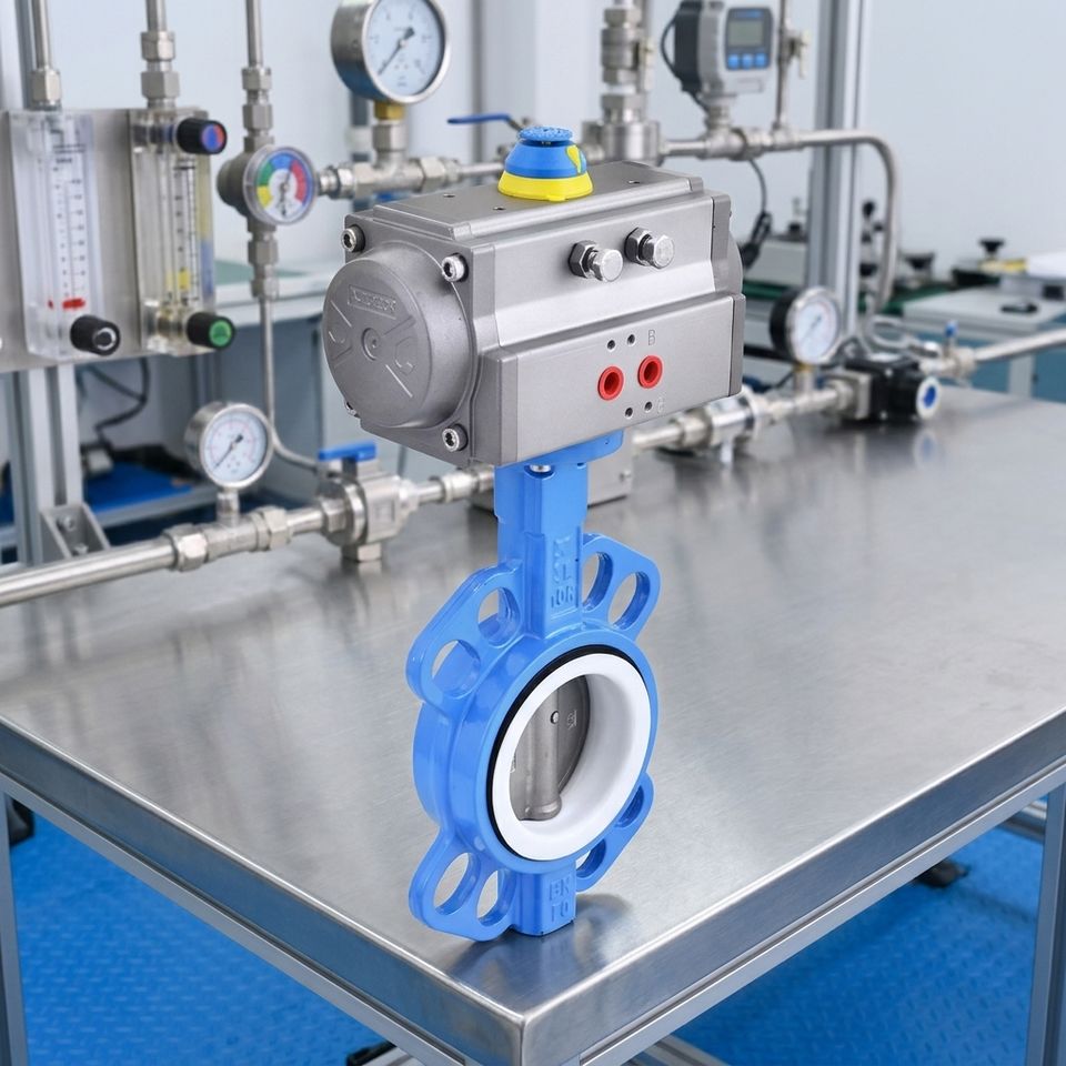 Industrial Pneumatic Butterfly Valve Wafer Design Stainless Steel D671F ...
