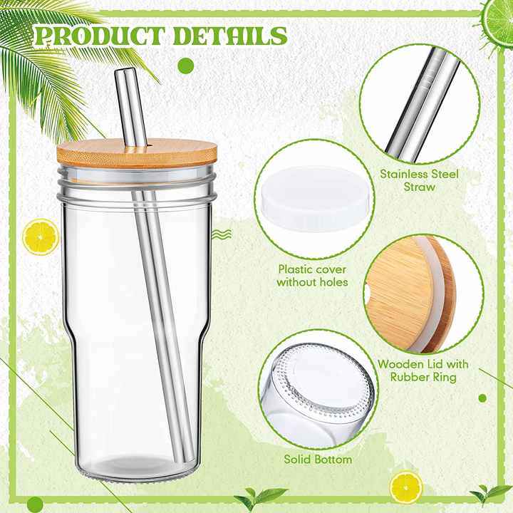 Wholesale Reusable Boba Cup Bubble Tea Cup ,Wide Mason Jar with Bamboo ...