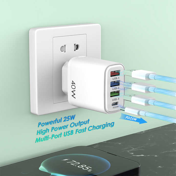 Custom 40W 20W PD 1 Type C 3 USB Port Charger - Fast & Safe