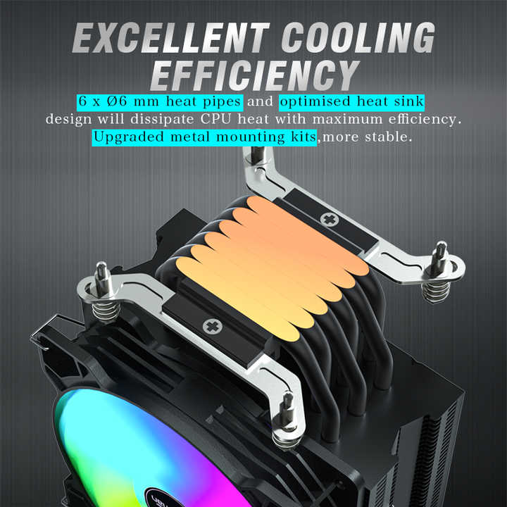 Snowman 6 Heat Pipe RGB CPU Cooler 4 Pin PWM Computer Super Quiet CPU ...