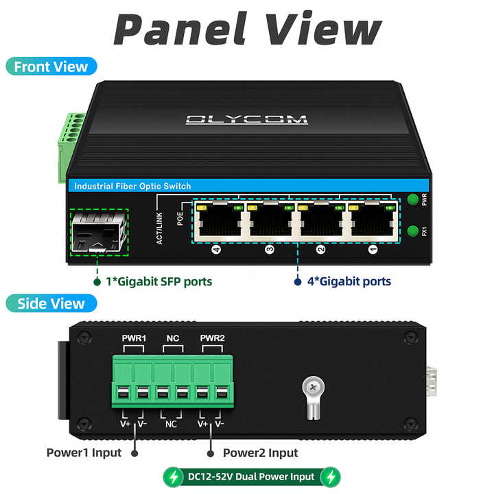 5 Port Gigiabit Optical Fiber Switch DC12V/24V/48V Power Input ...