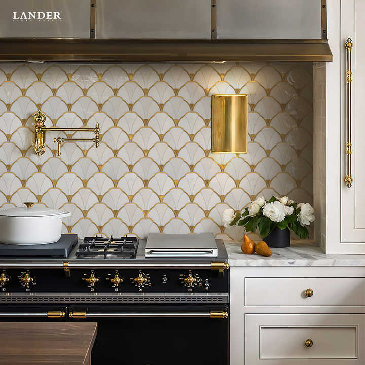 Lander Stone Waterjet Marble Mosaic Tiles for Bathrooms
