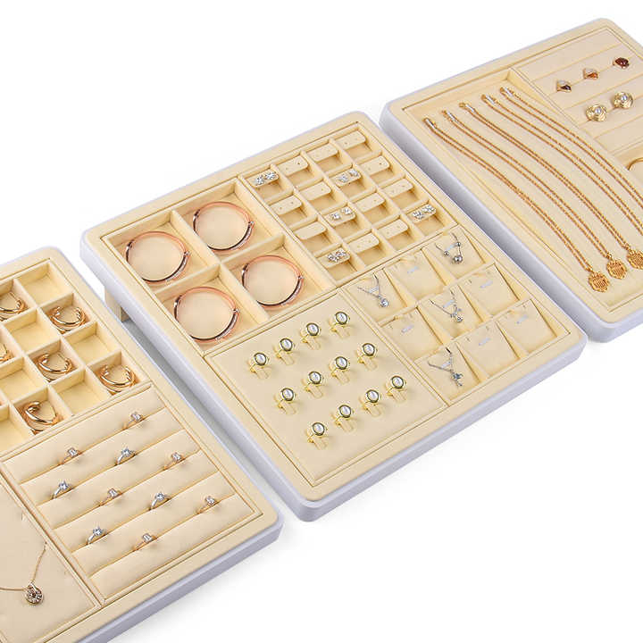 JINSKY Jewelry Ring and Necklace Tray Microfiber Jewellery Tray Cream ...