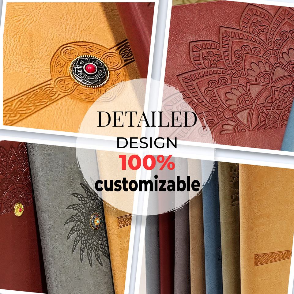 Low MOQ A5 PU Leather Emboss Rotatable Metal Badge High Grade Business ...