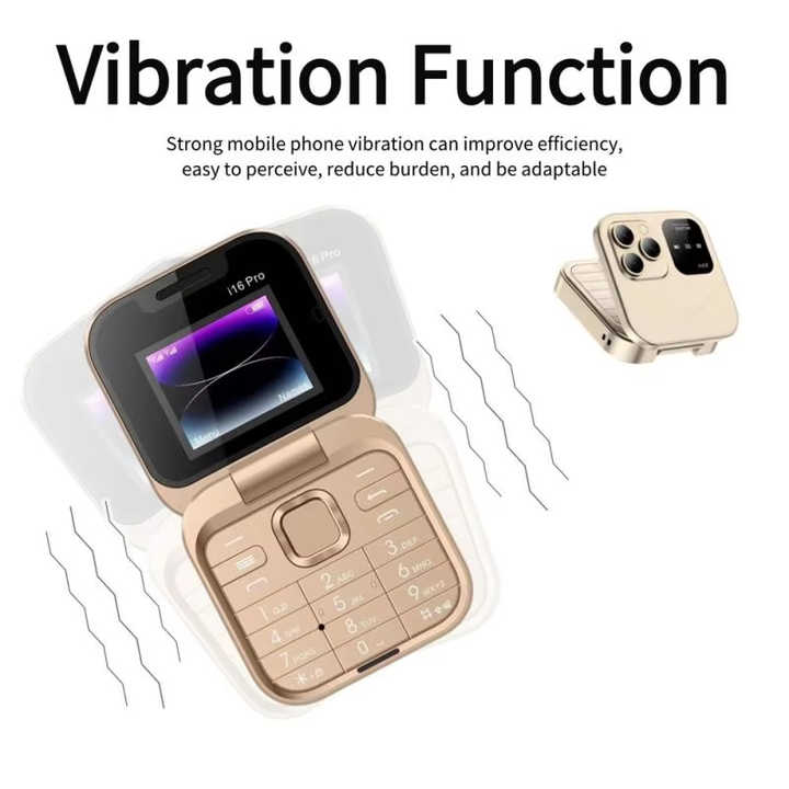 I16 Pro Mini Flip Mobile Phone - Dual SIM, Video Player
