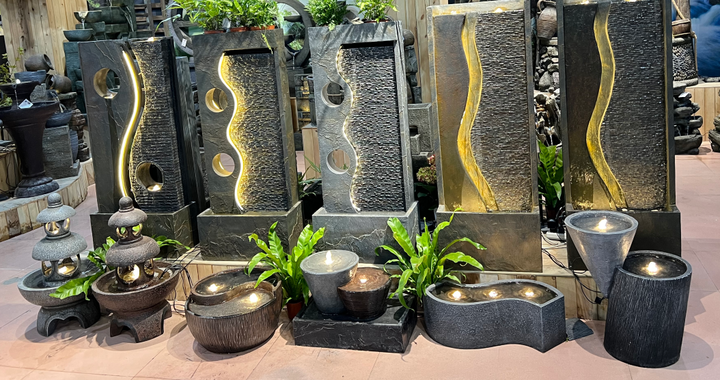 Modern Faux Rust Outdoor Water Fountain with LED Lights