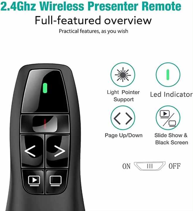 K400 Presentation Clicker Pointer - 2.4ghz Remote PPT Advancer