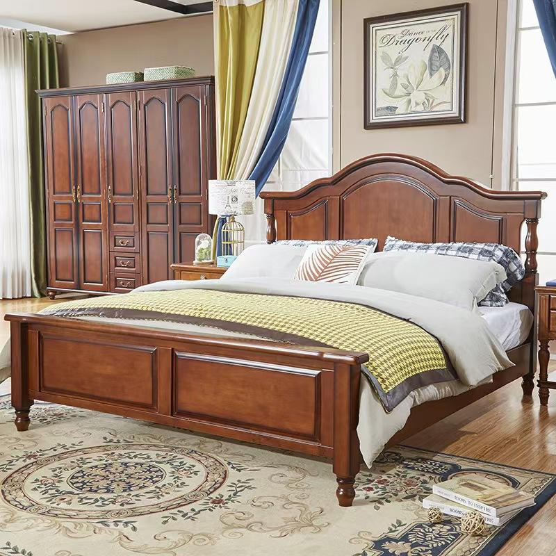 American Country Bed 1.8m 1.5m European High-Box Double Bed Walnut ...