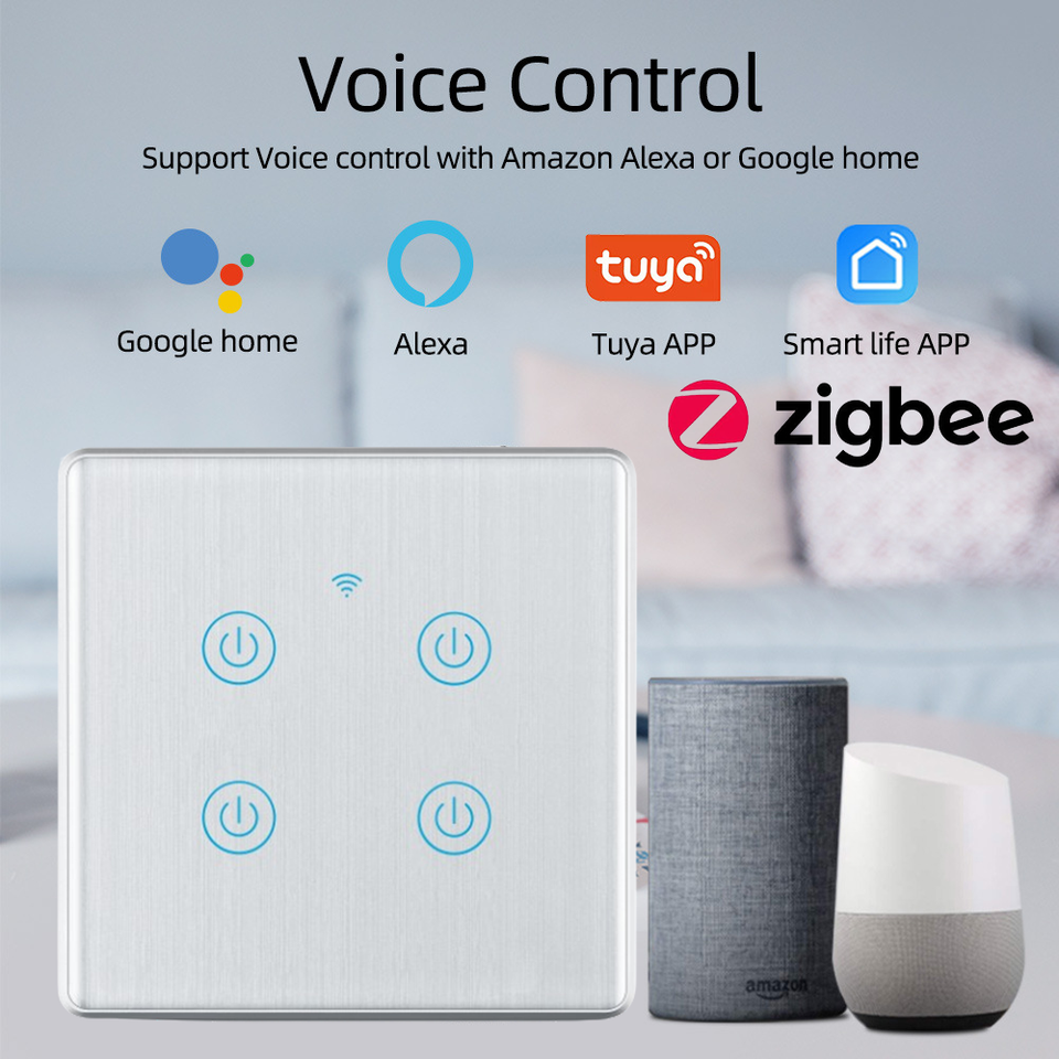 ZigBee SmartLife Touch Panel Brushed Glass Aluminum Frame Smart Wall ...