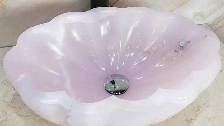 Luxury Flower Bathroom Countertop pink Marble Onyx Vessel Stone Sink ...