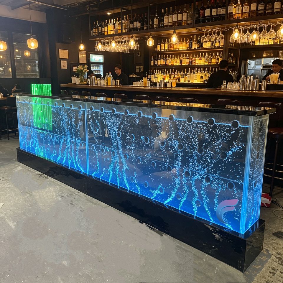 Custom RGB LED Acrylic Water Bubble Bar Counter Wine Display Shelf ...