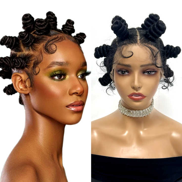 Black Braided Knotless Box Full Lace Synthetic Braided Buns Wig Full ...
