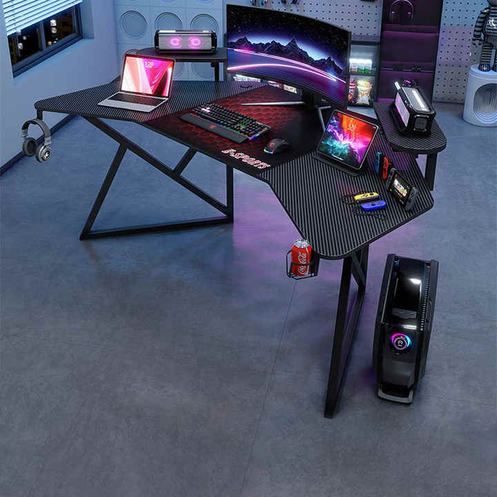 Modern Black Gaming Desk with RGB LED Light Metal Computer Table Stock ...