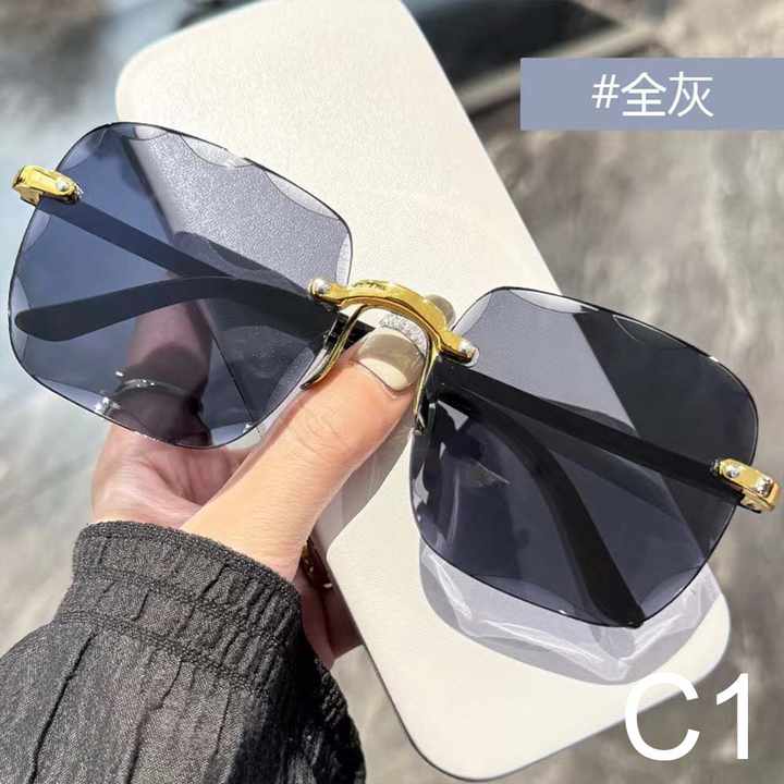 Custom Logo Fashion Rimless Women's Sunglasses Metal Frame Luxury ...