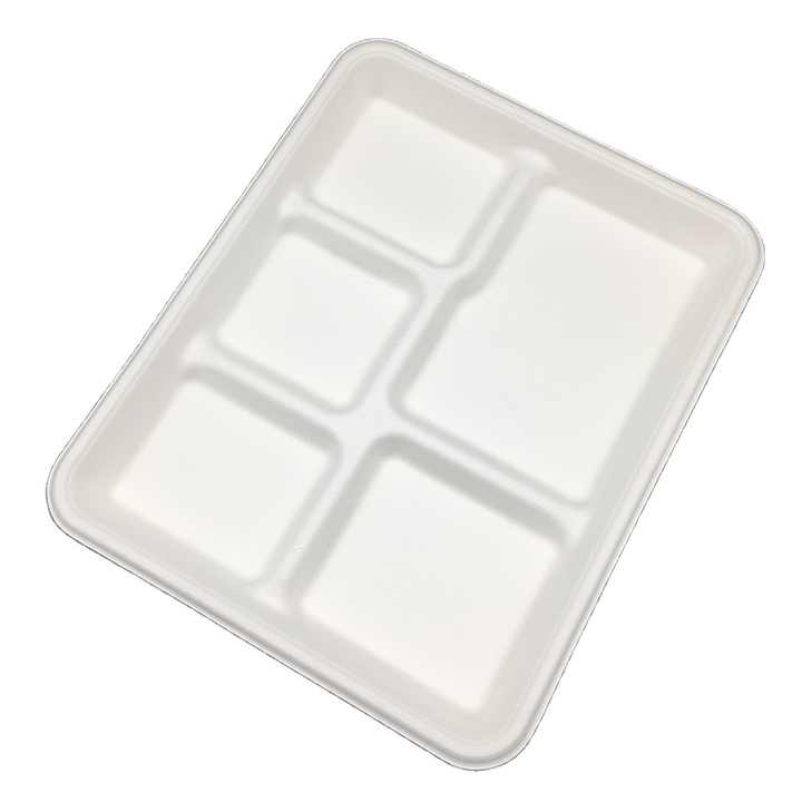 Biodegradable 5 Compartment Sugarcane Food Tray Disposable Lunch Plate ...
