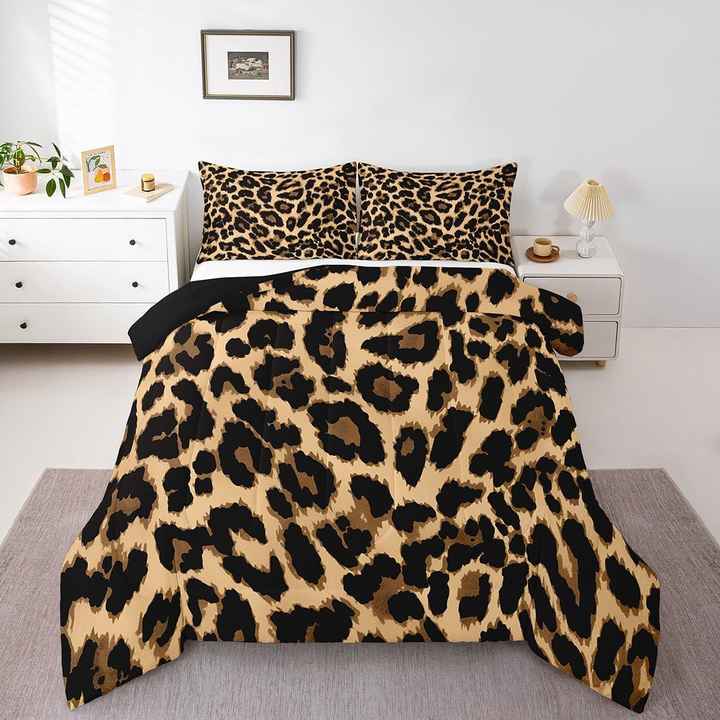 Jacquard Technique Africa-Inspired Leopard Print Duvet Cover Set Black ...