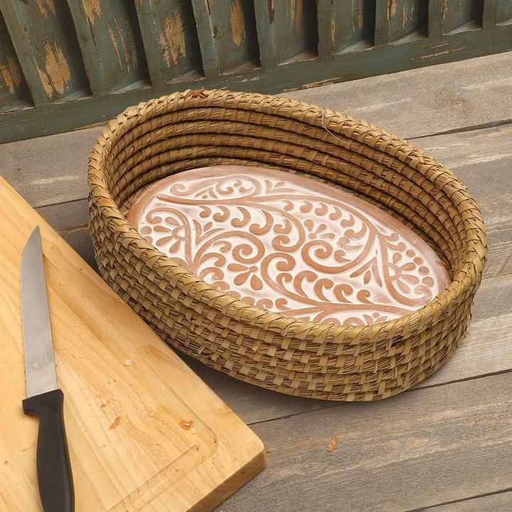 Handmade Terracotta Warmer Stone with Basket - Unique Kitchen Accessory