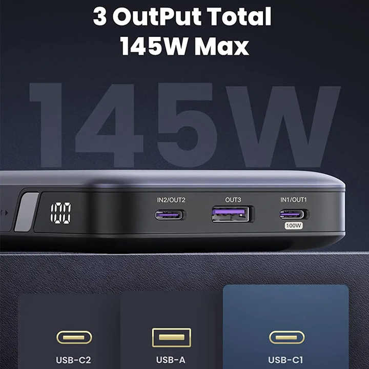 UGREEN 145W Power Bank 20000mAh with Built-in Cable, USB C & Quick ...