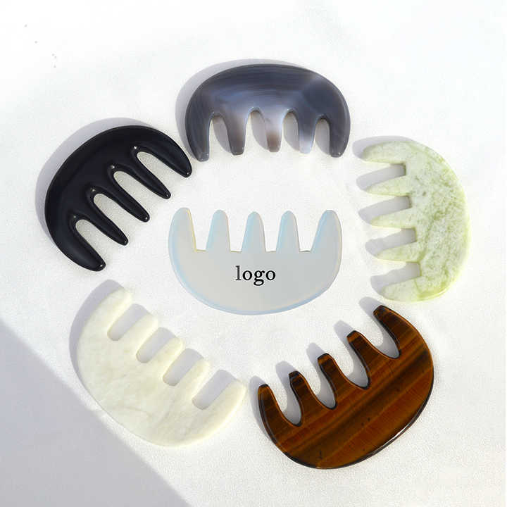 Bian Stone Guasha Comb for Scalp Massage Opal Tiger Eye Stone Agate ...
