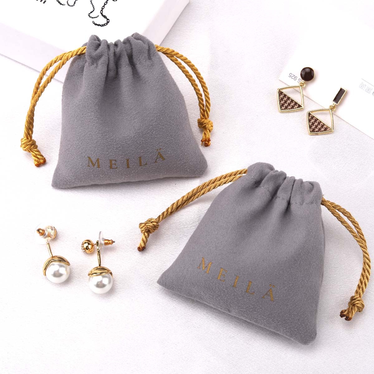 Custom Hot Stamping Suede Pouch - Eco-Friendly Jewelry Packaging