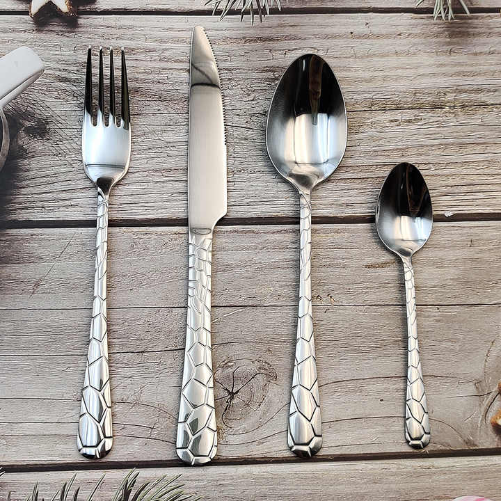 4-Piece Patterned Stainless Steel Dinnerware Cutlery Flatware Set ...