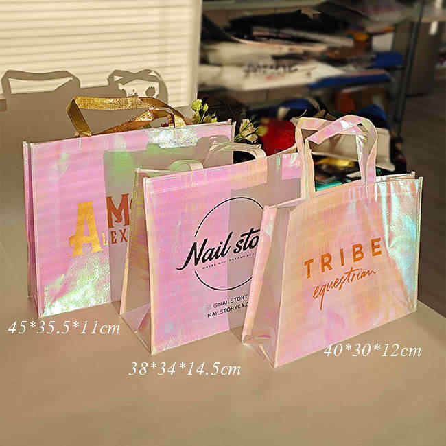 Custom Printed Luxury Metallic Foil Laminated Non Woven Gift Tote Pink ...