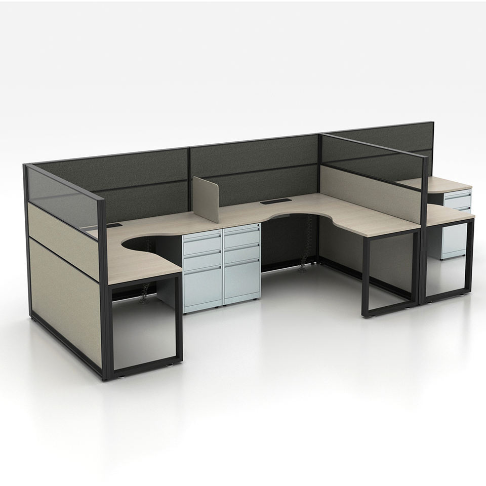 L-Shaped Office Partitions Modular Workstation Cubicles Aluminum Wooden ...