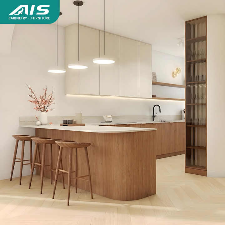 AIS 2025 Modern Custom High White Gloss Solid Wood Lacquer Kitchen ...
