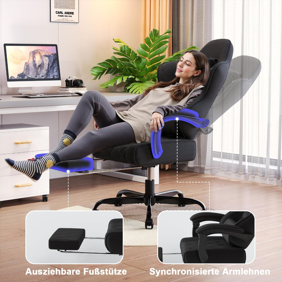 Ergonomic Office Racing Chair Black Fabric Gaming Chair High Back ...
